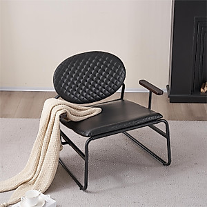 Tiophome Accent Metal Frame, PU Leather Upholstered Comfy Oval Back with Lattic, Side Leisure Lounge Arm Chairs Armchairs for Living Room, Bedroom, Black, Extra Large