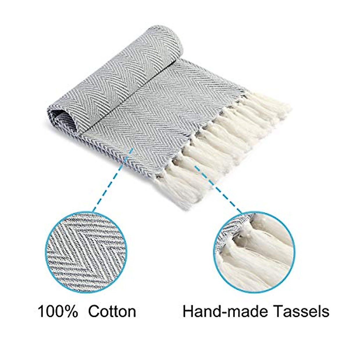 Mia'sDream Tassels Cotton Hand Face Head Guest Gym Towel Set Washcloth Kitchen Tea Towel Dish Cloth Set 3 Pack 16inch X 24inch (Grey)