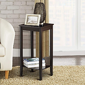 Topeakmart 2-Tier Tall End Table with Storage Shelf and Solid Wood Legs, Sofa Side Table Telephone Table for Living Room/Couch/Hallway/Small Spaces, D12xW15xH29 Inches, Dark Coffee