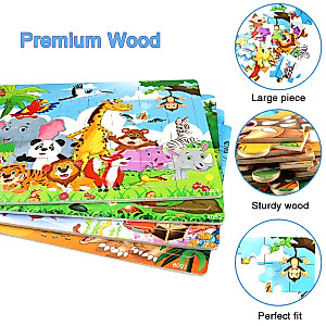Puzzles for Kids Ages 4-6 6-8 Year Old,40 Piece Colorful Wooden Puzzles for Toddler Children Learning Educational Puzzle Set Toys for Boys and Girls (4 Puzzles)