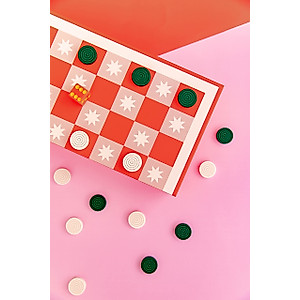 ban.do Game Night! 2-in-1 Checkers and Backgammon Board, Checkers Board Game and Backgammon Set for Adults Includes Duo Board, 30 Checkers, 2 Dice, Pink/Red