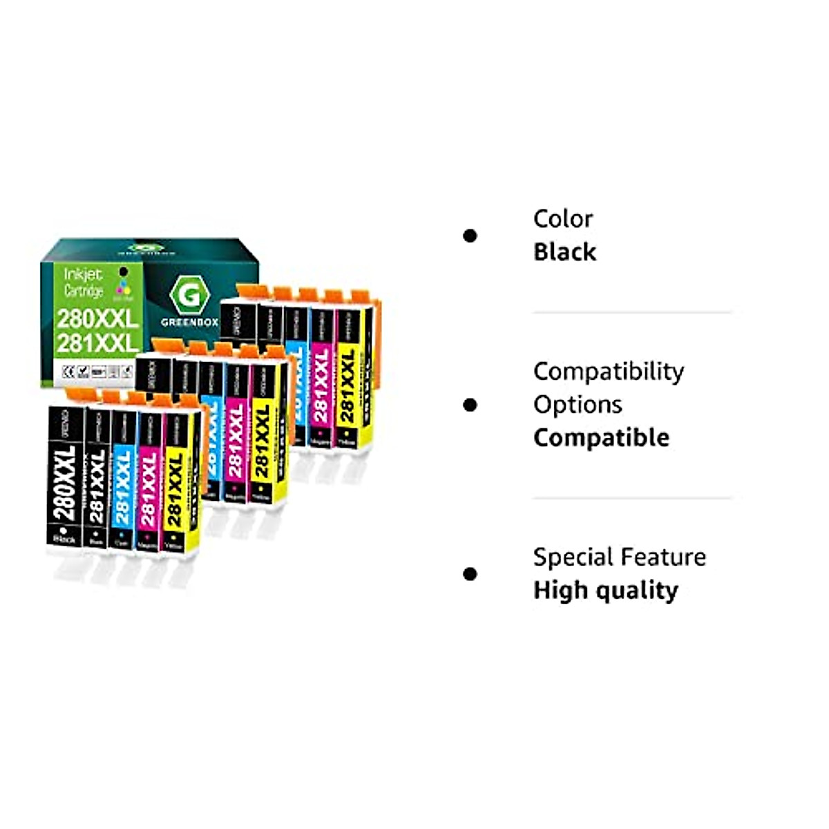 GREENBOX Compatible Ink Cartridge Replacement for Canon 280 281 PGI-280XXL CLI-281XXL for Canon PIXMA TR7520 TR8520 TS9120 TS6120 TS6220 TS8120 TS8220 TS9520 TS9521 Printer (15 Pack)