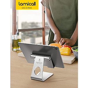 Tablet Stand Adjustable, Lamicall Phone Stand : Desktop Stand Holder Dock Compatible with Phone Xs Max XR, New iPad 2018 Pro 9.7, 10.5, Air Mini 2 3 4, Kindle, Accessories, Tab (4-13 inch) - Silver