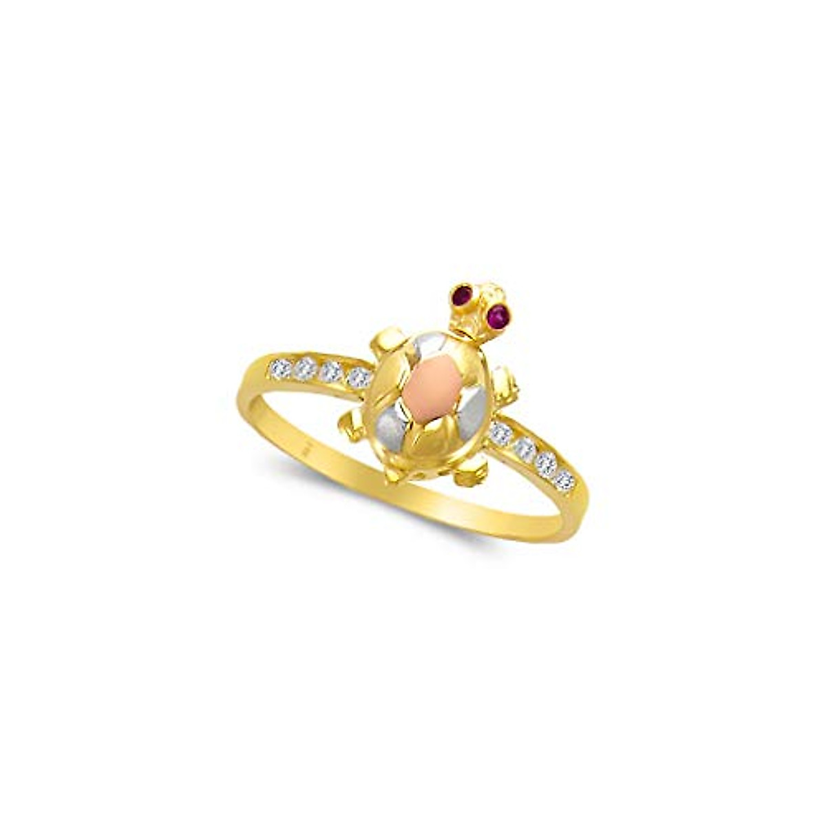 TOUSIATTAR 14k Tricolor Gold Fancy Turtle Ring– Nice Jewelry Gift for Women and Her - Beautiful Rose White Yellow Color High Polish Satin Finish Rings - 15MM Center (7)