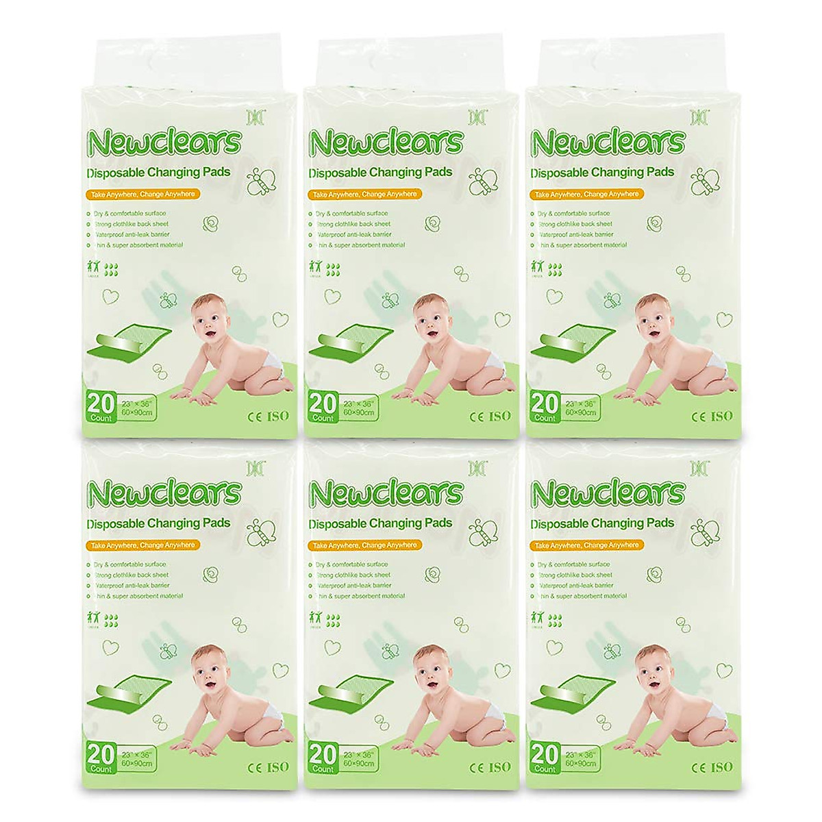 Newclears Baby Disposable Underpads Breathable Incontinence Diaper Changing Pads, 20 Count/Pack (23''x36'' - 6pack(120 Count))