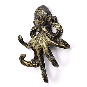 Sumnacon 6 Inch Cast Iron Octopus Decorative Coat Hook - Wall Mounted Nautical Hand Towel Rack Holder with Screws, Rustic Metal Clothing Hanger for Bedroom/Bathroom/Kitchen/Balcony, Green Bronze