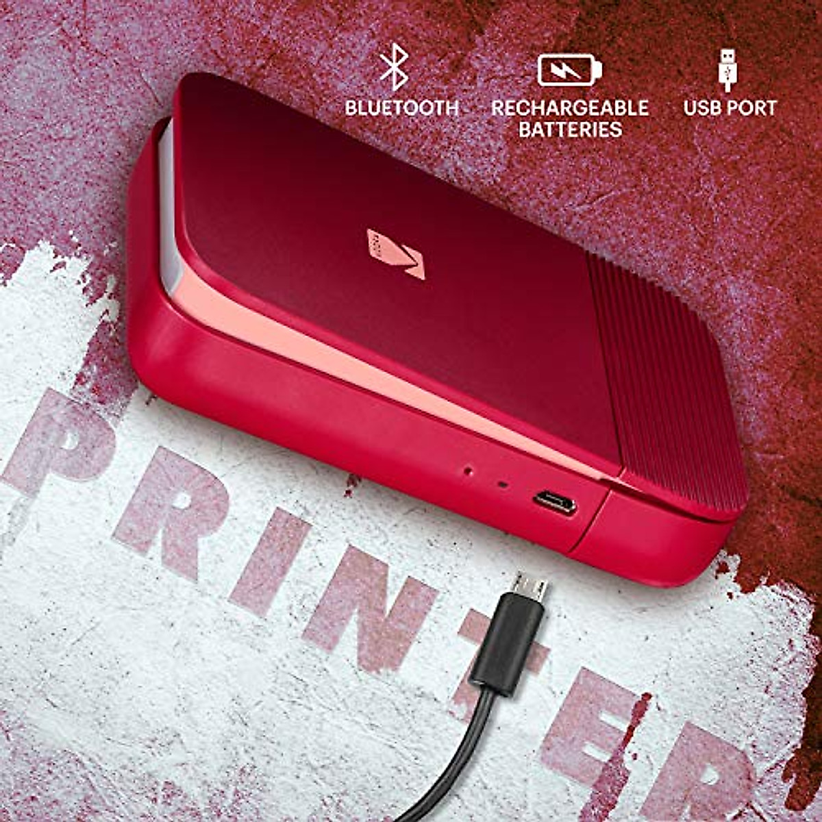 KODAK Smile Instant Digital Bluetooth Printer for iPhone & Android – Edit, Print & Share 2x3 Zink Photos w/ Smile App (Red)