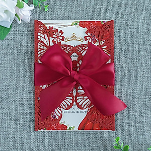 FEIYI 20 PCS 5.12x7.2 Butterfly Quinceanera Invitation, Laser Cut Wedding Invitation Cards with Envelopes for XV Anos Bridal Shower Baby Shower Invite (Red Glitter)