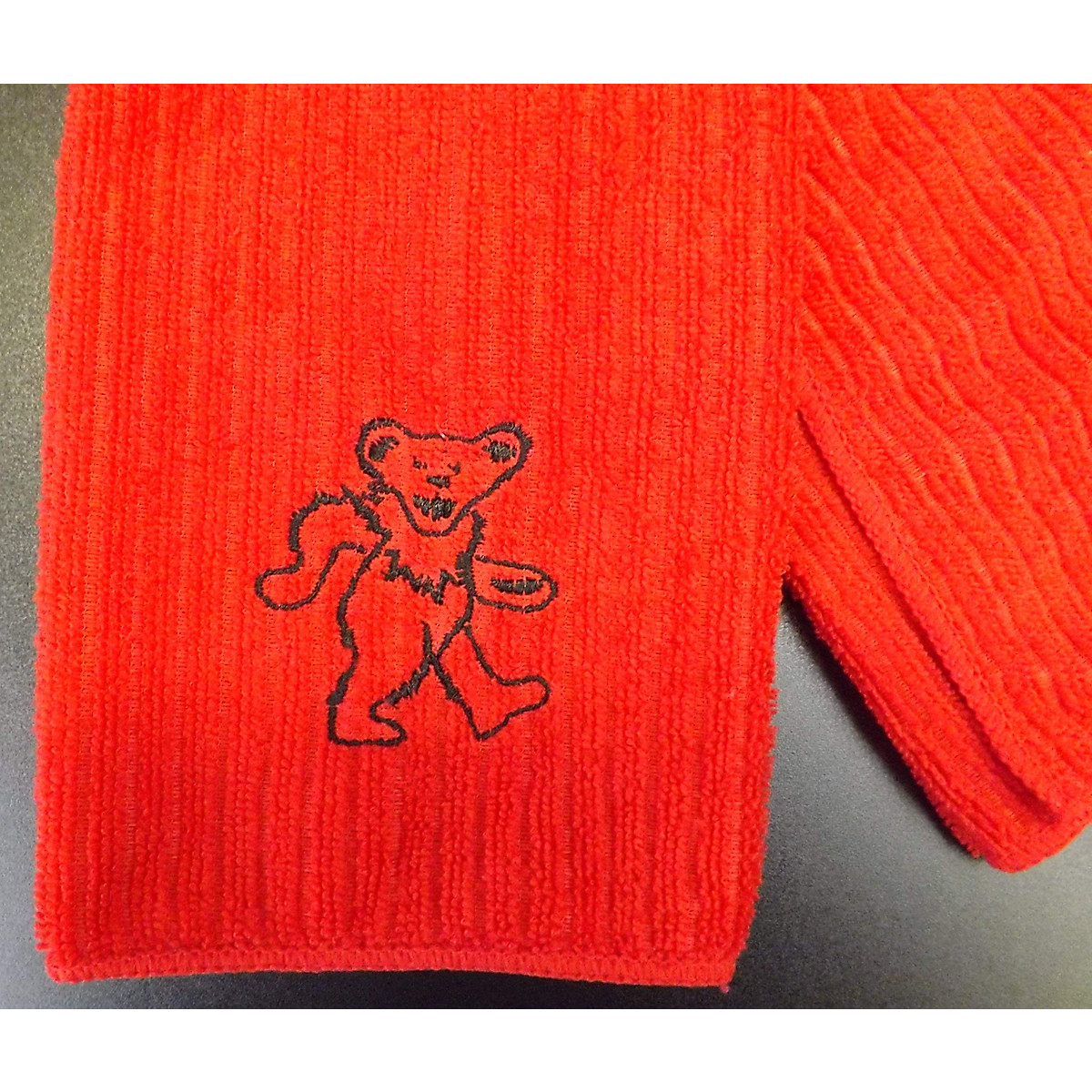 Kitchen Towel with an Embroidered Dancing Bear - Red and Black