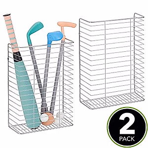 mDesign Metal Wire Wall Mount Storage Organizer for Holiday/Celebration Gift Wrap and Bows - Hang in Closet, Basement, Craft Room, Laundry Room, Garage - 2 Pack - Chrome