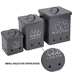 Xbopetda Food Storage Container for Potato, Onion and Garlic, Canister Sets for Kitchen Counter, Square Vegeatable Storage Pots, Kitchen Storage Jars with Aerating Tin Storage Holes & Lid-Gray