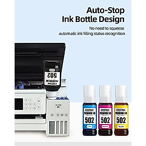 FASTINK Compatible 502 High Capacity Ink Bottles,Replacement for Epson 502 Ink Refill Bottles,Work with Ecotank ET-2760, ET-3760, ET-2750, ET-4750,ET-4760 ET-2850 ET-3830 ET-3850 Printer