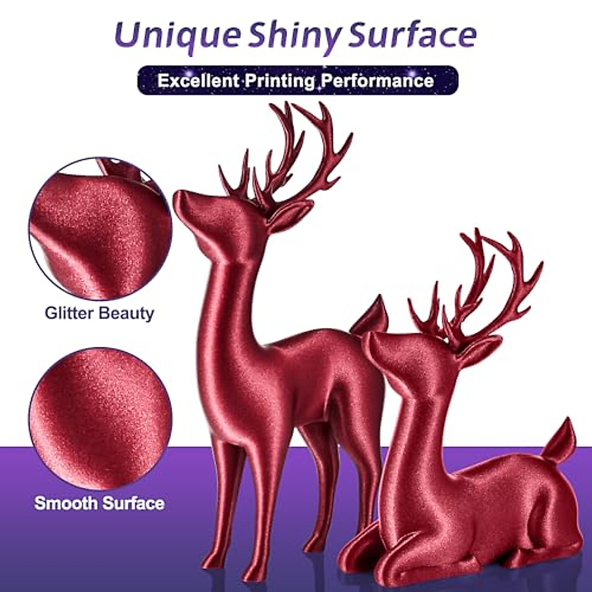 ERYONE Sparkly Glitter Shining PLA Filament for 3D Printer, 1.75mm +/-0.03mm, 1kg(2.2LBS)/Spool, Red