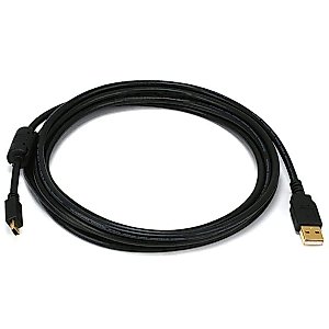 Monoprice USB 2.0 Type-A Male to Mini-B 5pin Male Cable - with Ferrite Core, Gold Plated, 28/24AWG, 6 Feet, Black