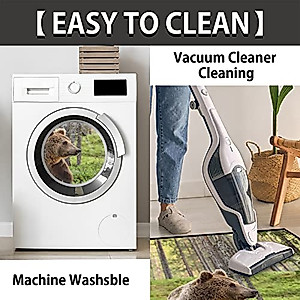 AMELIA SHARPE Welcome Half Round Door Mat Forest Wild Brown Bear Washable Home Kitchen Art Restaurant Office Floor Mats Non Slip and Durable Doormats Decor 18x30 Inch