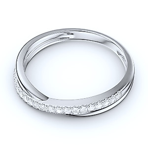 PRSTANI 10K White Gold Fancy Criss Cross Simulated Diamond Pave Ring Wedding Band Half Eternity (8.5)