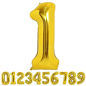 TONIFUL 50 Inch Large Gold Number Balloons 0-9, Foil Mylar Big Digital Balloon Number 1 Digit one for Birthday Party, Wedding, Bridal Shower, Engagement, Photo Shoot, Anniversary (Gold one)
