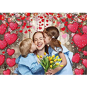CYLYH 8x6ft Valentine's Day Backdrop Rustic Wood Backdrop Red Love Heart Valentine's Day Backdrops Photography Mother's Day Backdrops Party Bridal Shower Kid Birthday Party Decor Banner D517