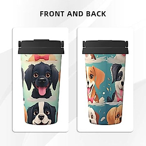 GTKSYNVE Reusable Coffee Mug with Lid and Handle, Cartoon dog Tumbler for Hot & Cold Drinks 16oz Stainless Steel Insulated Coffee Tumblers Double Wall Vacuum Thermal Cup