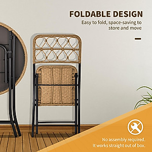 Outsunny 3 Pieces Wicker Outdoor Bistro Set, Folding Rattan Patio Furniture Set with Coffee Table and Porch Chairs for Backyard, Balcony, Garden, Natural