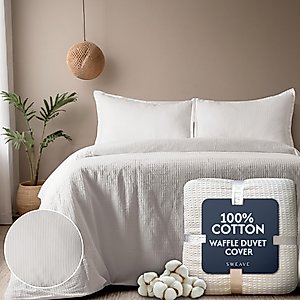Waffle Duvet Cover King - 100% Cotton Waffle Weave White Duvet Cover King Size - Soft and Breathable Duvet Cover Set for All Seasons - 3 PCs Set - (King, 104"x90")