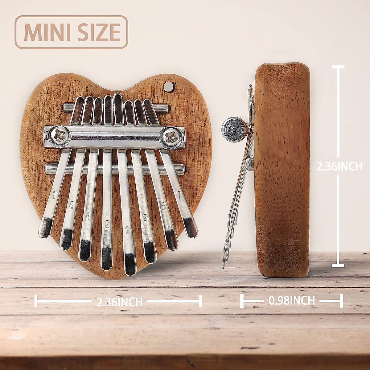 Mini Kalimba Thumb Piano 8 Keys,Portable Solid Wood Mbira Finger Piano for Kids and Adults,Pocket Musical Gifts for Beginners w/Chain