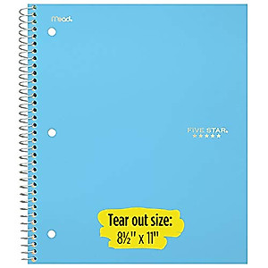 Five Star Spiral Notebooks, 1 Subject, College Ruled Paper, 100 Sheets, 11 x 8-1/2 inches, Assorted Colors, 6 Pack (38057)