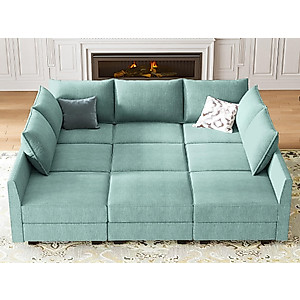 HONBAY Modular Sofa Sectional Sleeper Couch with Ottomans Reversible Sleeper Sectional Sofa Modular Couch with Storage, Aqua Blue