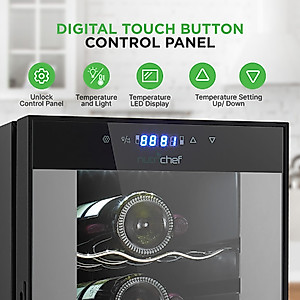 NutriChef PKCWCDS182 18 Bottle Fridge | Dual Zone Chiller | Adjustable Temperature 41°F to 64°F | Ultra Quiet Operation | Wine Cooler for Home, & Office | Free Standing 32x11x26 in (Black)