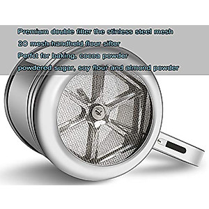 NPYPQ Flour Sifter for Baking - 5 Cup Double Layer Stainless Steel Flour Sifter with Hand Press Design for Powdered Sugars Baking Flours