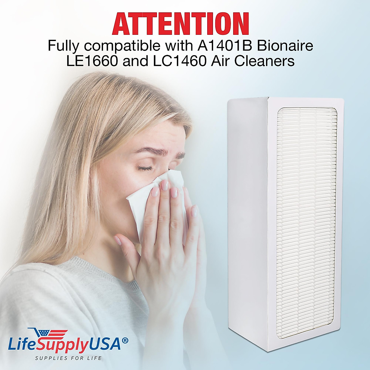 LifeSupplyUSA Air Cleaner Filter Replacement Compatible with A1401B Bionaire LE1660 and LC1460 Air Cleaners