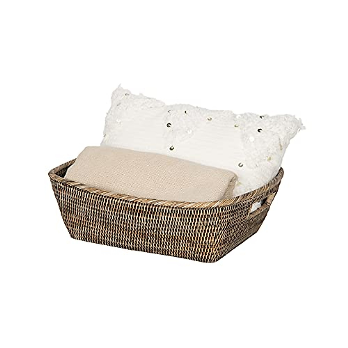 La Jolla Oblong Rattan Storage and Shelf Basket, Black-Wash