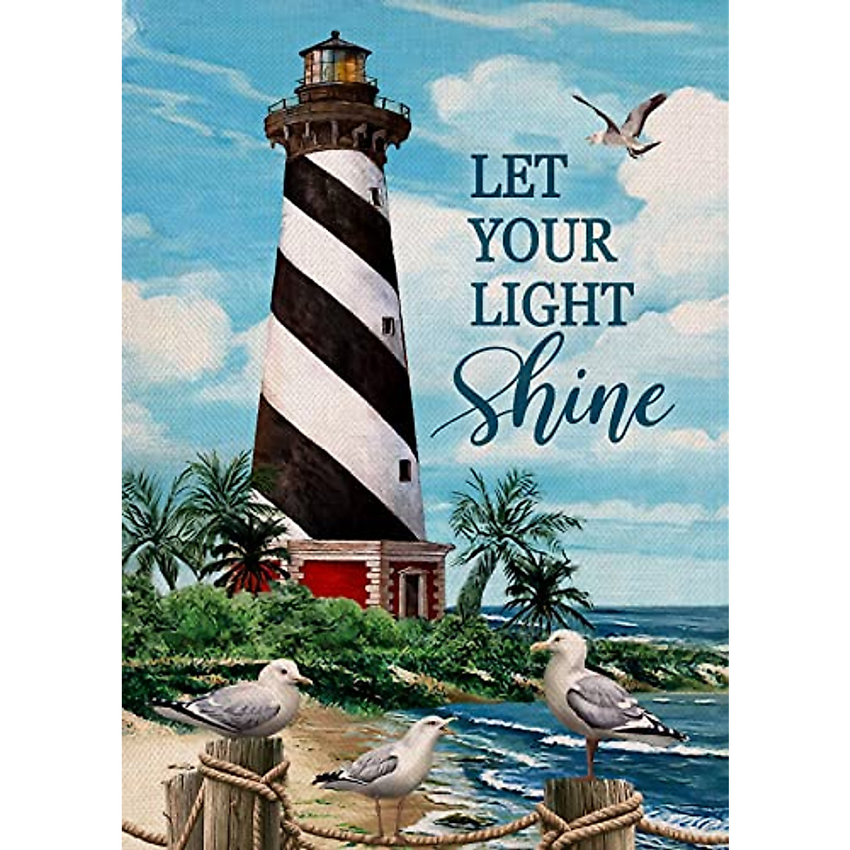 Dyrenson Let Your Light Shine Summer Beach Coastal Lighthouse Decorative Garden Flag, Ocean Beach Yard Outside Decorations Outdoor Small Decor 12x18
