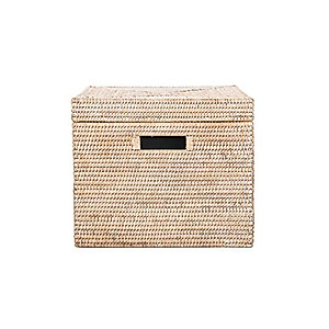 Kouboo La Jolla Rattan Box Basket, White-wash