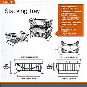 Spectrum Diversified 20076 Ashley Stacking Tray Wire Pet, Toy, Office, Kitchen Dorm Storage Utility Bin Stackable Organizer, Industrial Gray
