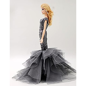 Cora Gu [Handmade Dress Fit for 12" Doll] Classic One Shoulder Silver Mermaid Dress/Wedding Gowns Fit for 12" Fashion Doll [Doll's not Included]