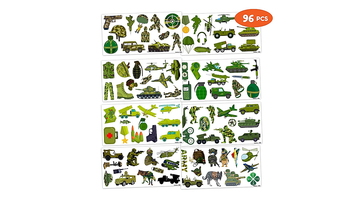96 PCS Military Camouflage Tattoo Stickers for Parties