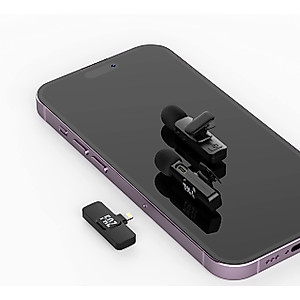 FAZFACTORY Wireless Lavalier Mini Microphone for iPhone - 2 Wireless Microphones - Clip On Plug and Play - Auto Sync - No App Required - Premium Noise Cancelling - Crisp and Sharp Recording