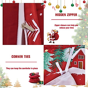 Dinjoy Christmas Red Duvet Cover Set King Size, 3 Piece Father Christmas Xmas Trees Snowman, Soft Microfiber King Duvet Cover Set for All Seasons