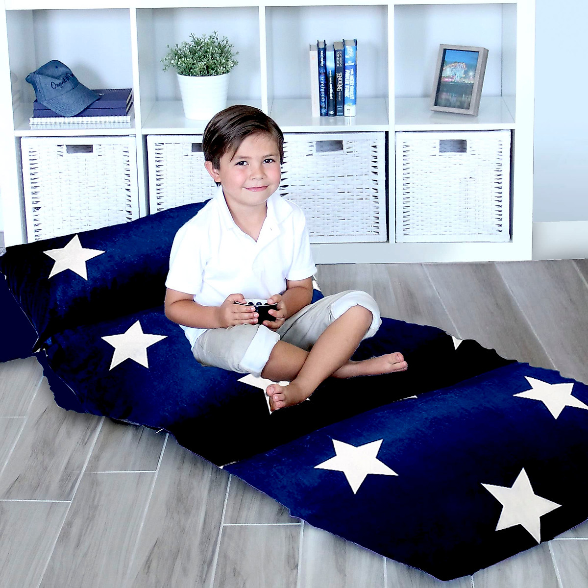 Butterfly Craze Floor Pillow Case, Mattress Bed Lounger Cover, Star Navy, Queen Size - Cozy Seating Solution for Kids & Adults, Recliner Cushion, Perfect for Reading, TV Time (Pillow Not Included)