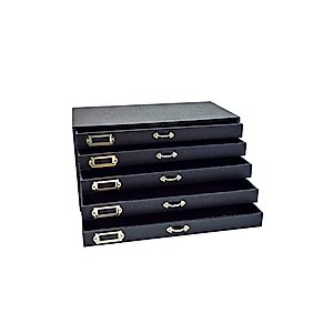 SSWBasics Jewelry Storage Organizer (Jewelry Box), Black Faux Leather 5-Drawer Jewlery Case