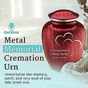 GetUrns - Embrace Hearts Urns for Human Ashes, Cremation Urns for Adult Ashes Men & Women, Cremation Urn for Home, Vault, or Niche, 200 cu. in, Double-Sided Engraving, Pearl Candy Red