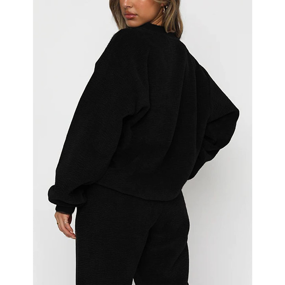 Gihuo Fall 2 Piece Sweatsuits Outfits for Women Corduroy Long Sleeve Pullover Sweatshirt and Pants Tracksuit Set(Black-S)