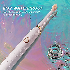 XDVSDFX Electric Toothbrush, Sonic Toothbrush Can be Used by Adults and Children, with 7 Bursh Heads, 6 Super Clean Modes, White IPX7 Waterproof and Rechargeable Electric Toothbrush