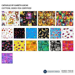 Cotton Colorful Cats Packed Animals Pets Catsville Multicolor Cotton Fabric Print by The Yard (53483D-4)