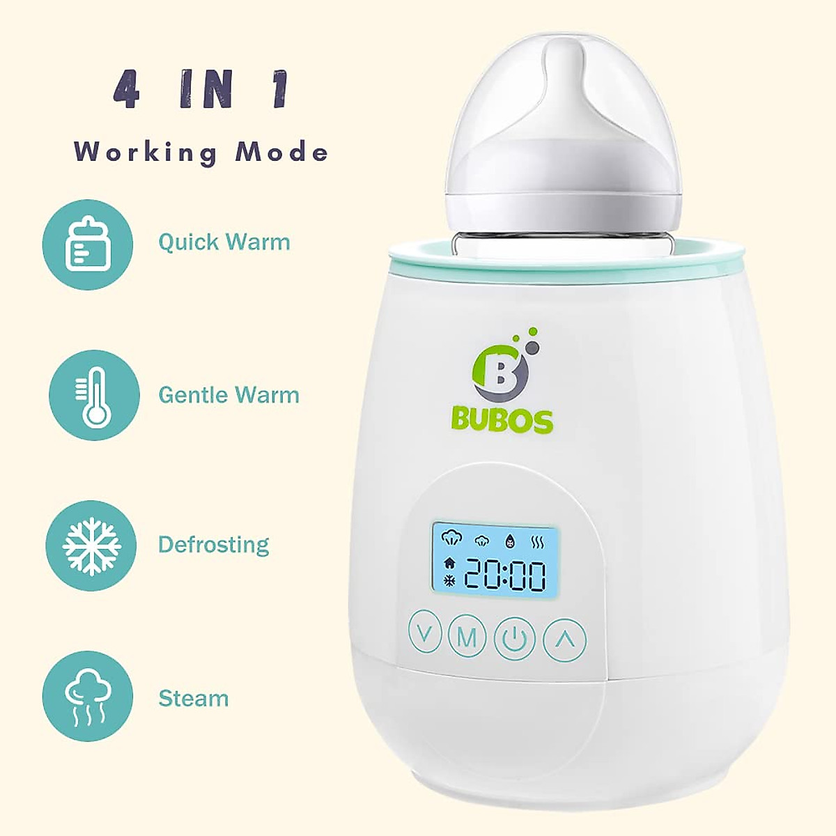 Bubos Bottle Warmer, 4-in -1 Baby Bottle Warmer for Breastmilk, Universal Bottle Support, Auto-Shut Off, BPA Free, Baby Food Jar Included Support, Auto-Shut Off, BPA Free, Baby Food Jar Included