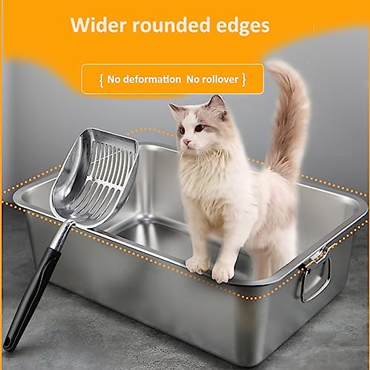 Open Top Cat Litter Box, Double-Sided electrolytic Stainless Steel Large Litter Box with Frame, High Sided and Upgrade Handle for Training Cats to Clean Pet Accessories (L-Ⅱ)
