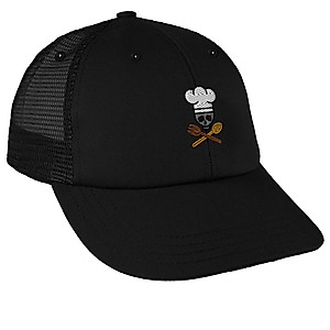 Custom Trucker Hat Baseball Cap Chef Skull and Utensils Embroidery Cotton Dad Hats for Men Snaps Black Personalized Text Here