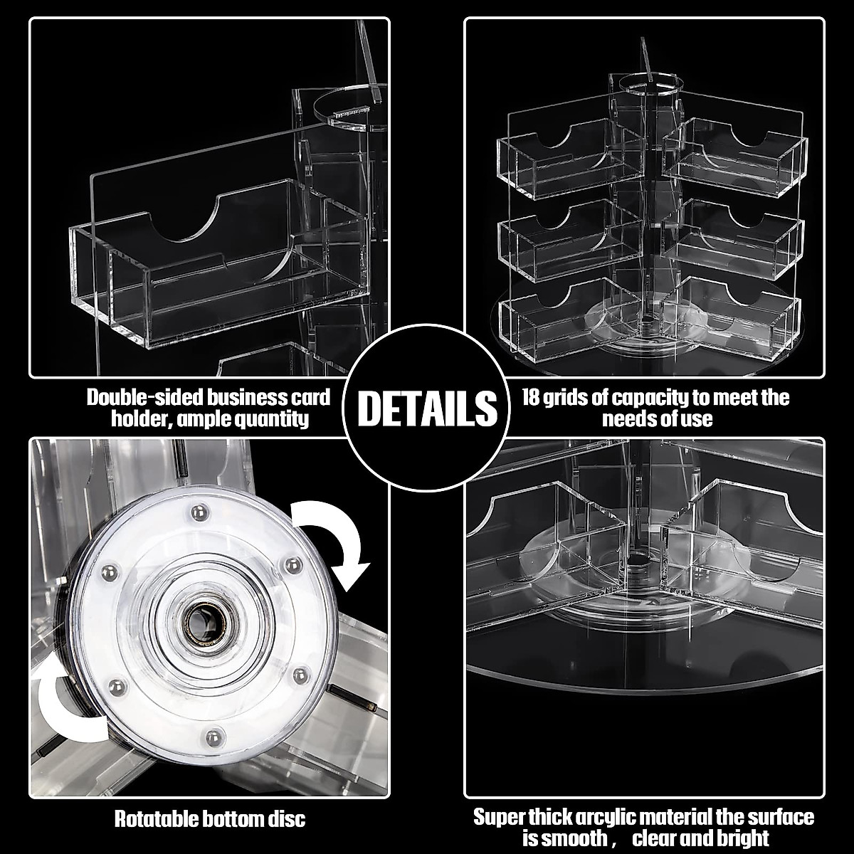 Qunclay Acrylic Rotating Business Card Holder 18 Pocket Sticker Display Organizer Multiple Spinning Clear Countertop Business Card Stand for Office