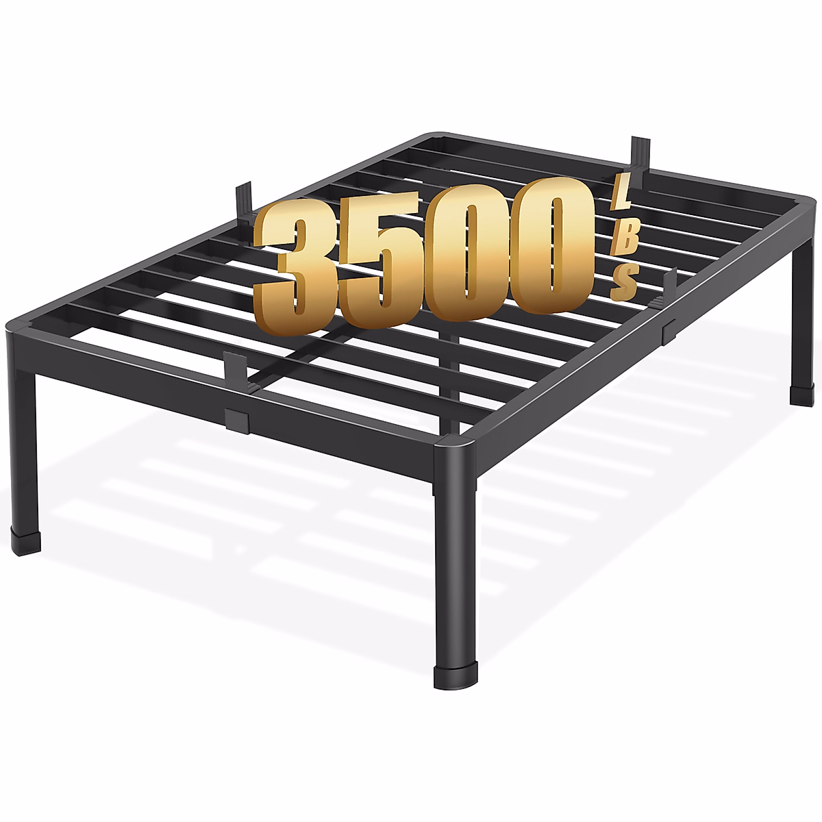 Firpeesy 18 Inch Full Size Bed Frame Metal with Sturdy Steel Round Corner Leg, 3500 lbs Heavy Duty Metal Full Platform Bed with Steel Slats Support，Black Full Bedframe，No Box Spring Needed